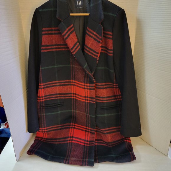 GAP | Jackets & Coats | Gap Blue Red Tartan Plaid Womens Wool Double Breasted Combo Coat Jacket ...